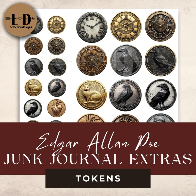 Edgar Allan Poe Junk Journal Digital Paper, Journal Tokens, Digital ...