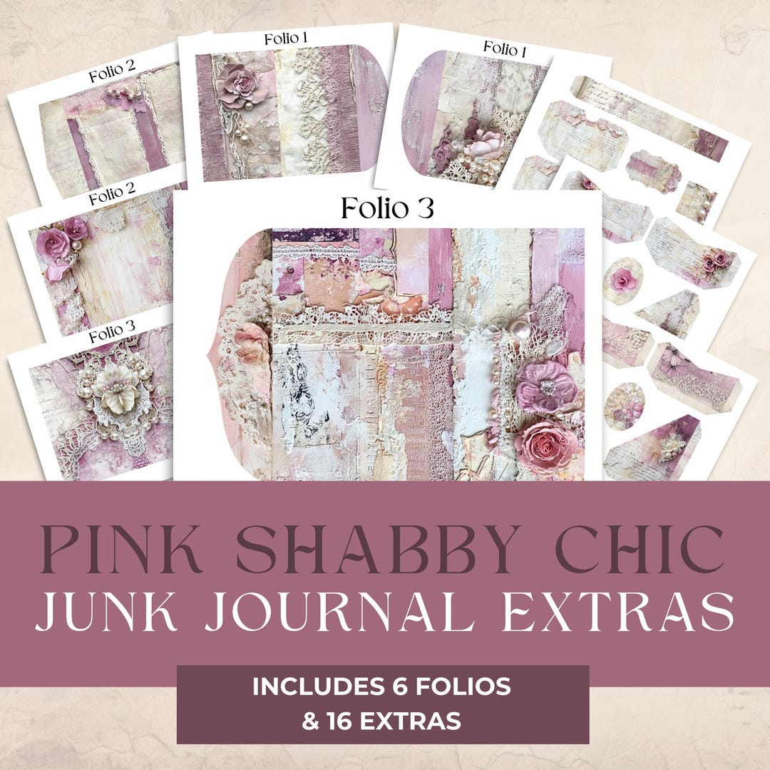 Pink Shabby Chic Junk Journal Digital Paper, Digital Pocket Folios ...