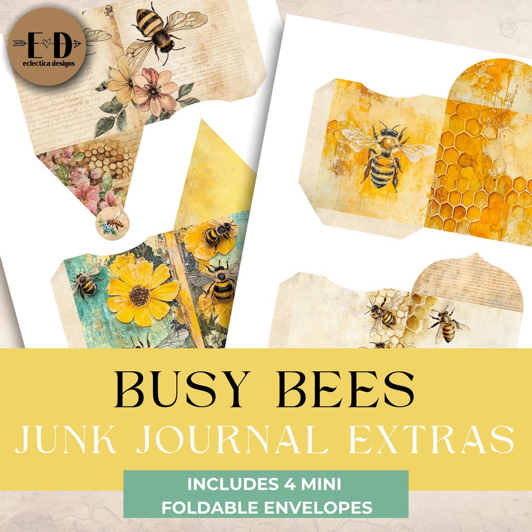 Busy Bees Junk Journal Digital Paper, Digital Journal Envelopes, Bee ...