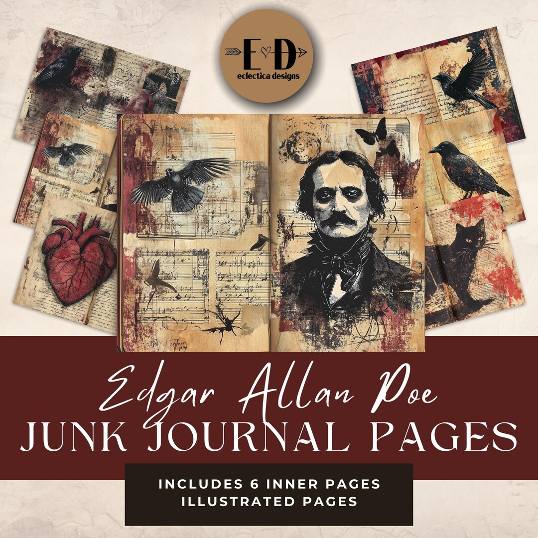 Edgar Allan Poe Junk Journal Digital Paper, Illustrated Paper, Digital ...