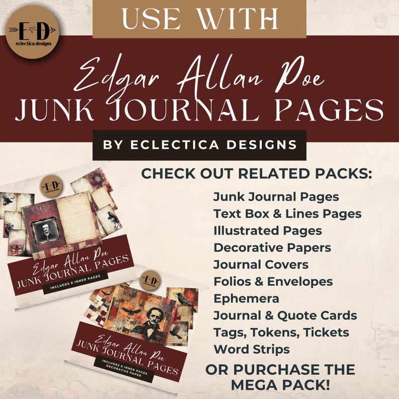 Edgar Allan Poe Junk Journal Digital Paper, Journal Tokens, Digital ...