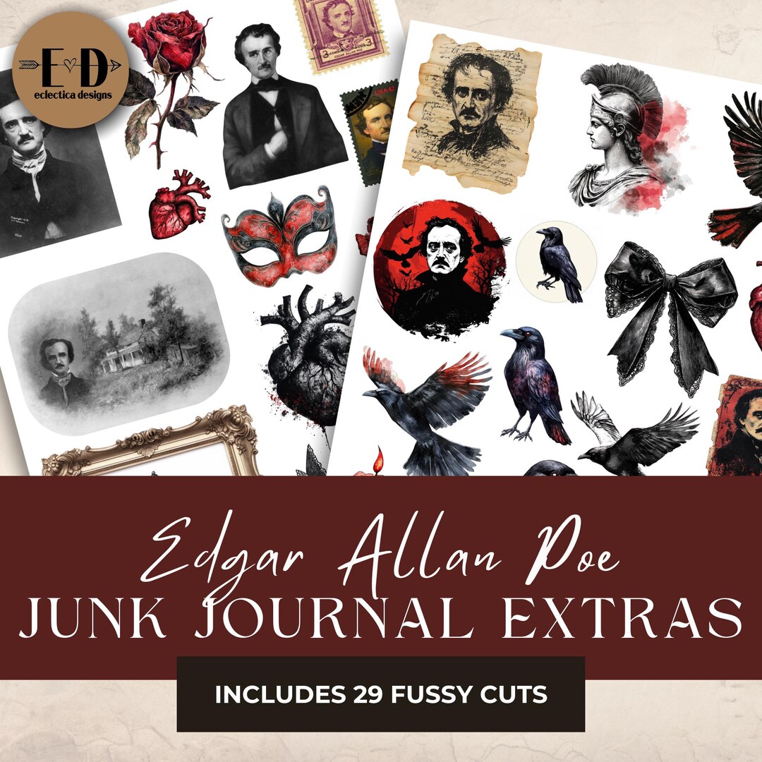 Edgar Allan Poe Junk Journal Digital Paper, Fussy Cuts, Junk Journal ...