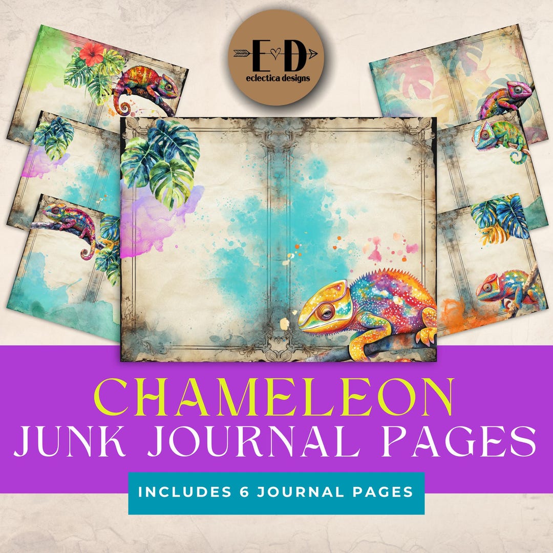 Chameleon Junk Journal Kit Digital Paper, Lizard, 6 Digital Journal ...
