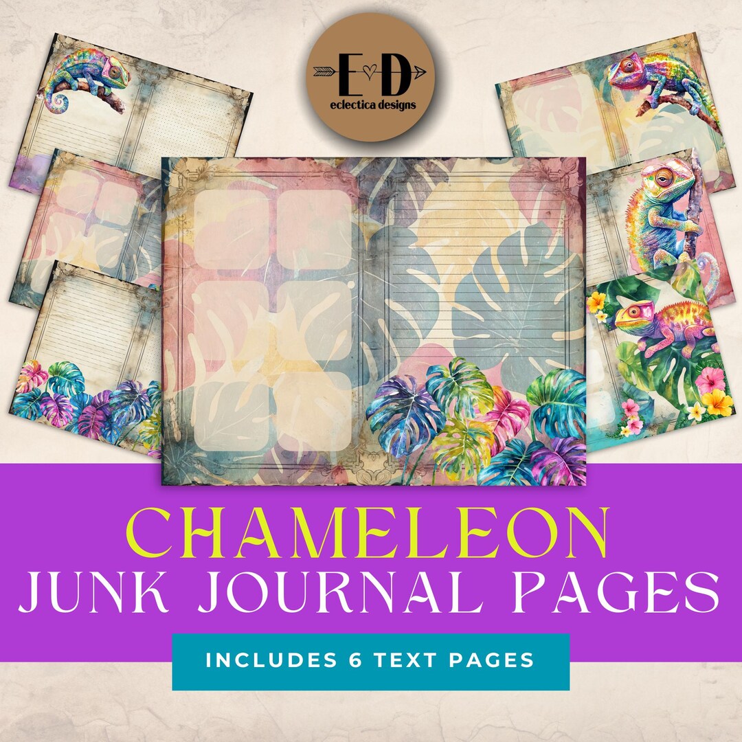Chameleon Junk Journal Kit Digital Paper, Lizard, 6 Digital Journal ...