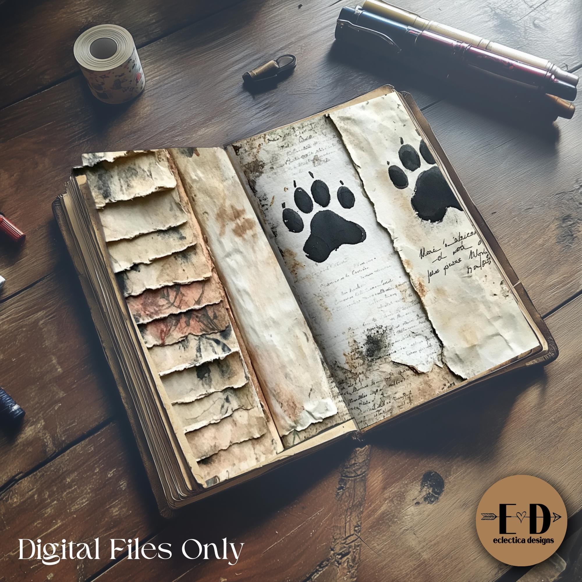 Inky Cats Junk Journal Digital Paper, 6 Digital Journal Pages, Cat Junk ...