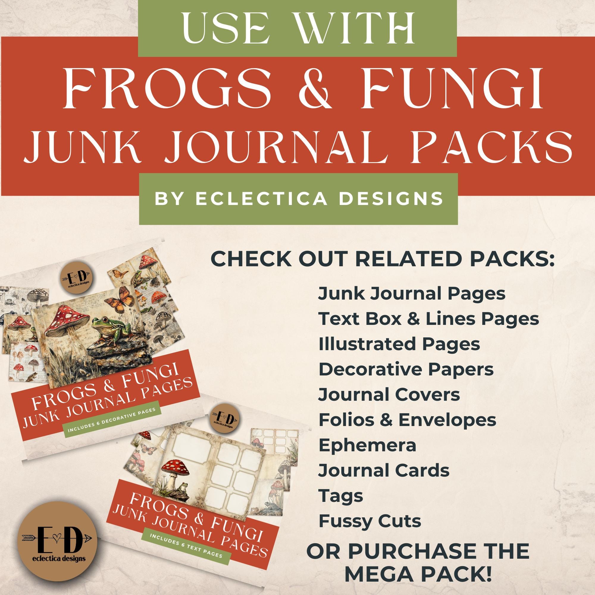 Frogs & Fungi Junk Journal Kit, Digital Journal Fussy Cuts, Mushroom ...