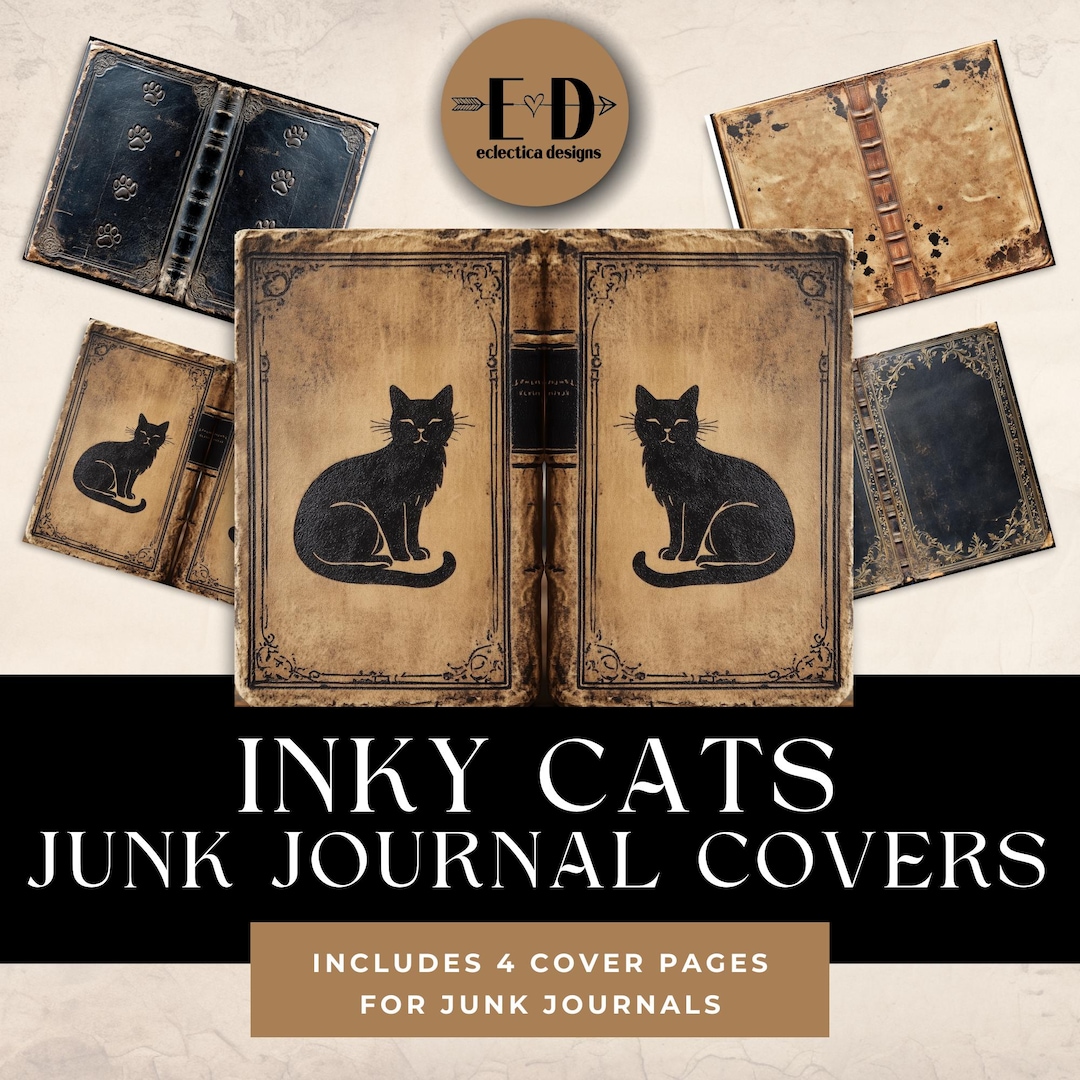 Inky Cats Junk Journal Digital Paper, 4 Digital Journal Covers, Cat ...