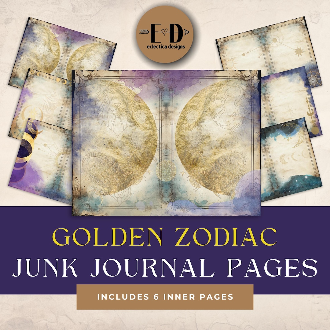 Golden Zodiac Junk Journal Digital Paper, Celestial, 6 Digital Journal ...