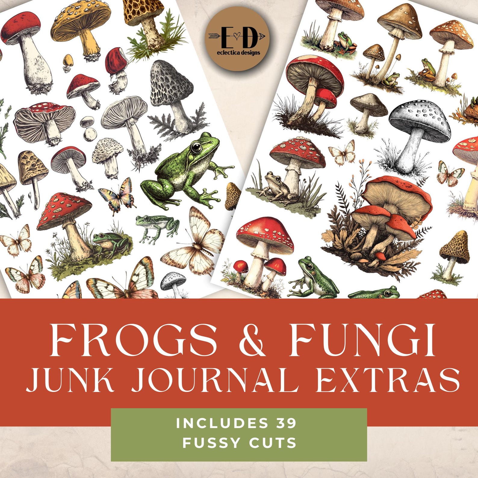 Frogs & Fungi Junk Journal Kit, Digital Journal Fussy Cuts, Mushroom ...