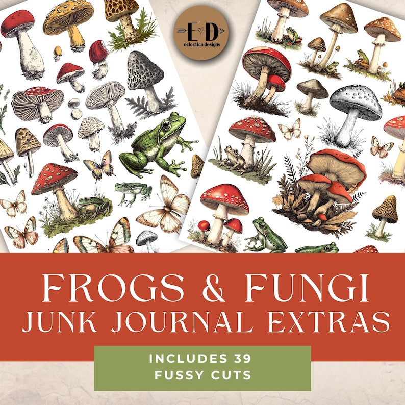 Frogs & Fungi Junk Journal Kit, Digital Journal Fussy Cuts, Mushroom ...