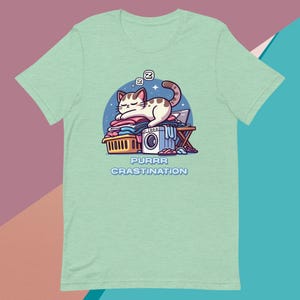 Procrastinating Cat Pun T-shirt -- a Lazy Cat Lofting on a Pile of ...