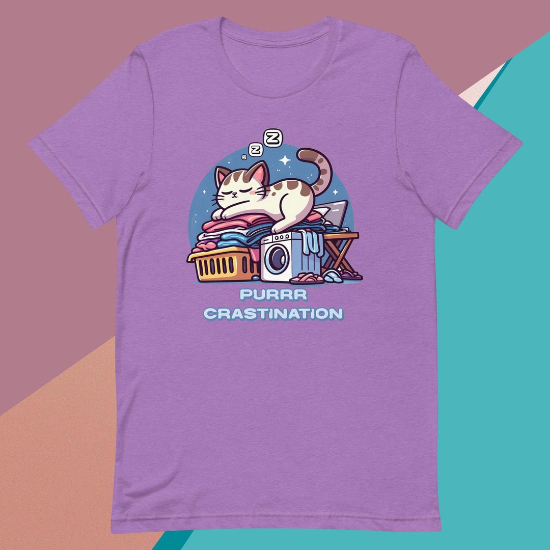 Procrastinating Cat Pun T-shirt -- a Lazy Cat Lofting on a Pile of ...