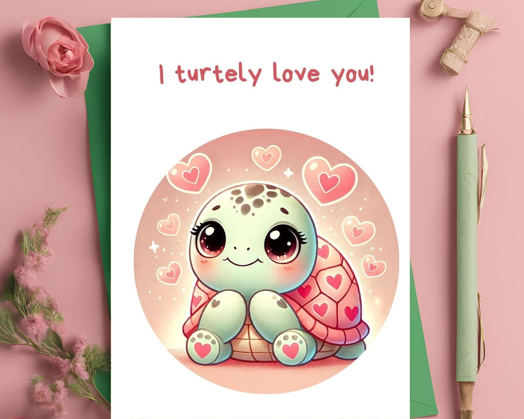 I Turtley Love You – Cute Turtle Valentine’s Day Card 5"x7" Punny ...