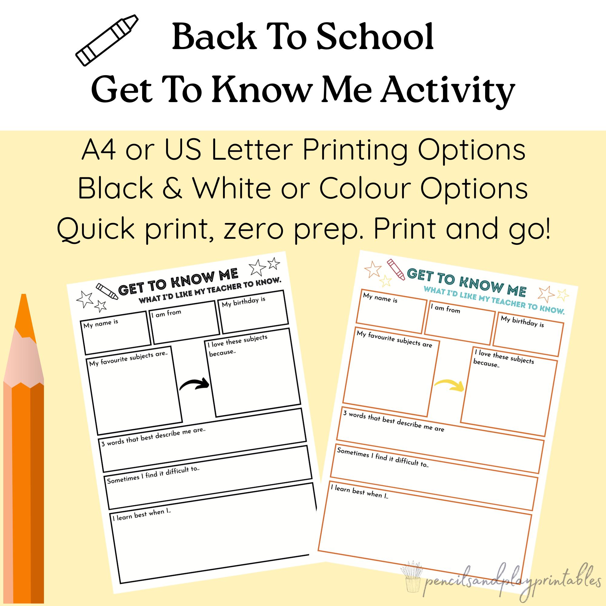 Get to Know Me Activity, Back to School, Educational Resource, Ice ...
