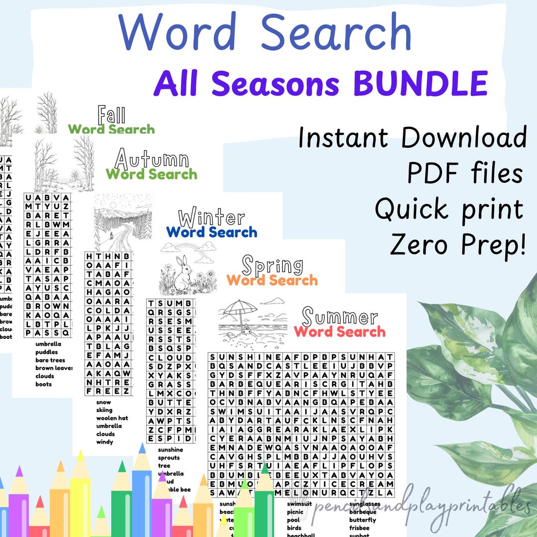 Bundle, 4 Seasons Word Search Bundle, Kids Activities, With Answer Key ...