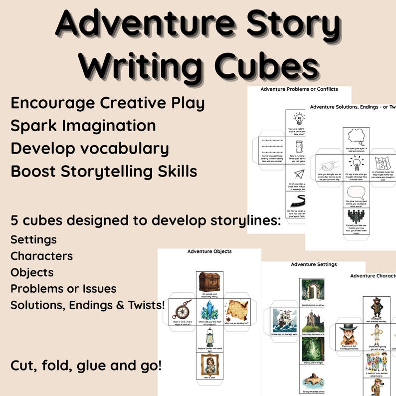 Adventure Story Writing Cubes, Story Writing Dice, Roll a Story ...
