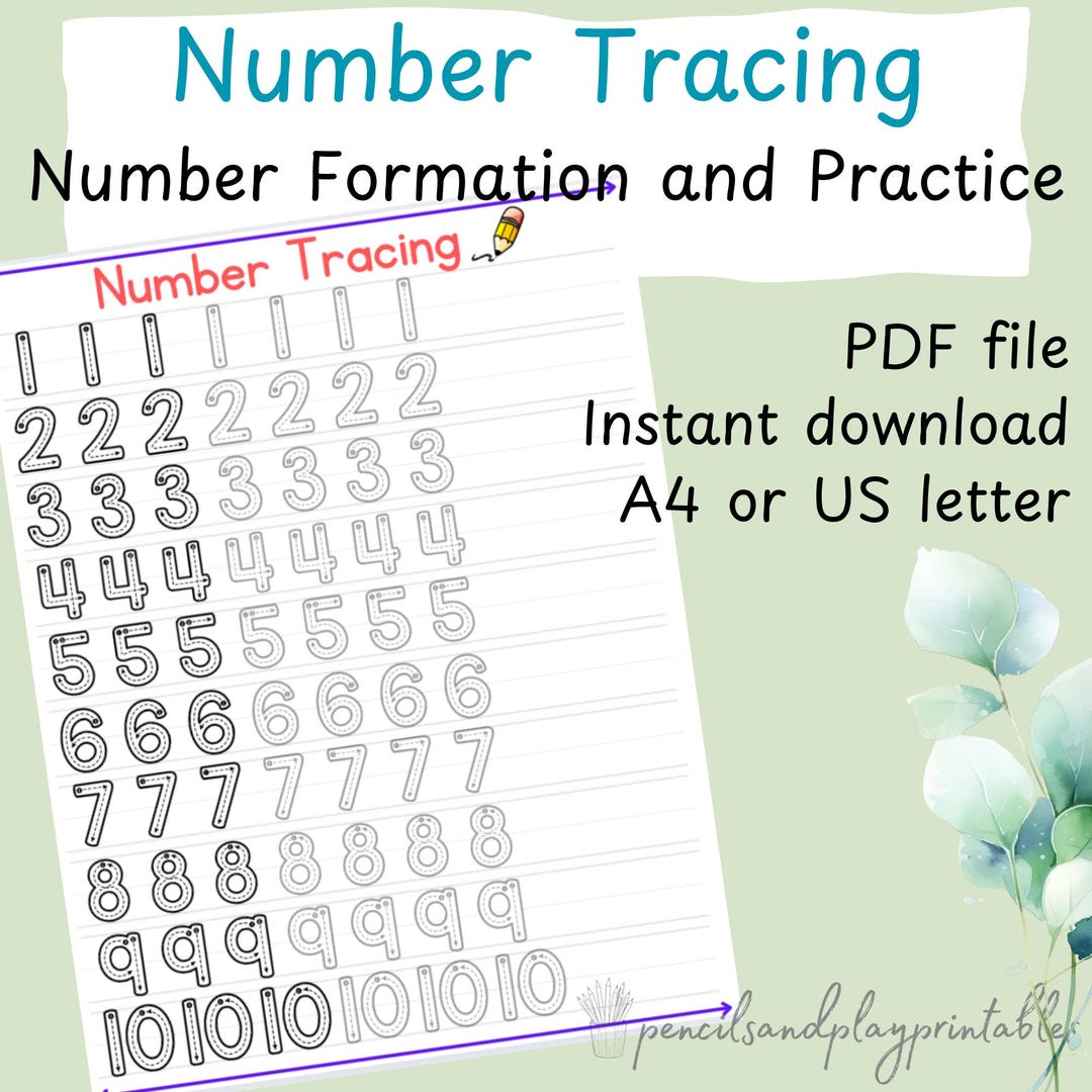 Number Tracing Activity, Printable Handwriting Practice, Preschool and ...