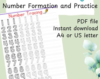 Number Tracing Worksheet, Preschool & Kindergarten, Printable ...