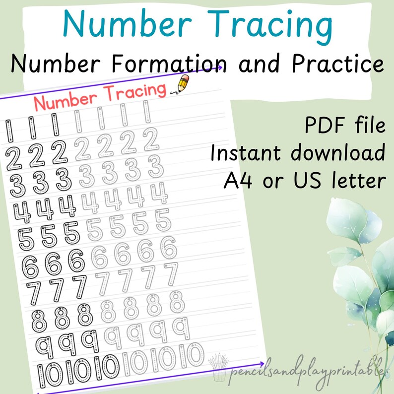 Number Tracing Activity, Printable Handwriting Practice, Preschool and ...