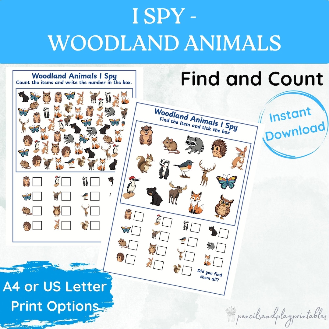 I Spy Woodland Animals Printable Activity, Find & Count, Counting Games ...