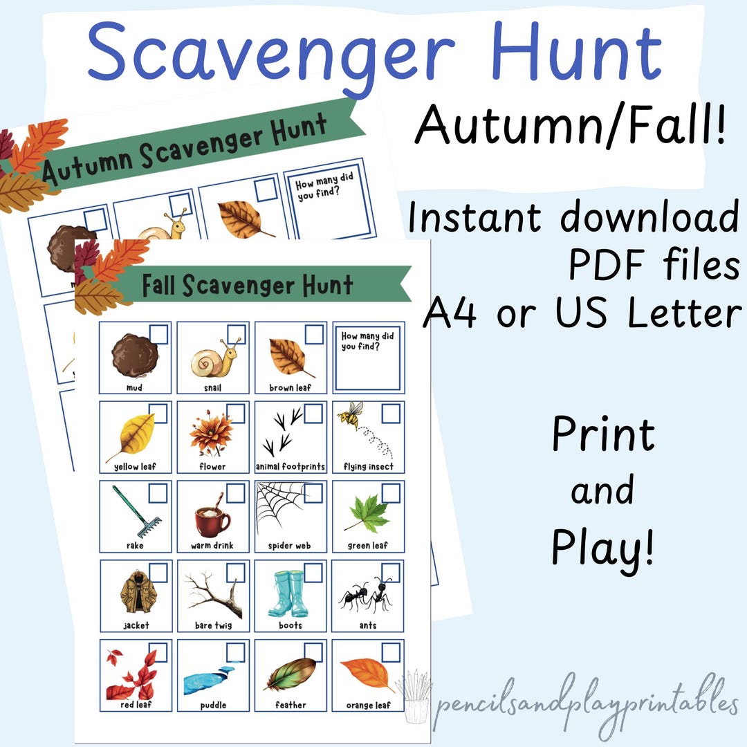 Scavenger Hunt, Printable Outdoor Fun, Autumn Scavenger Hunt, Instant ...