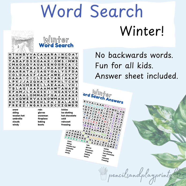 Winter Word Search, Kids Activities, With Answer Key, Fun for the ...
