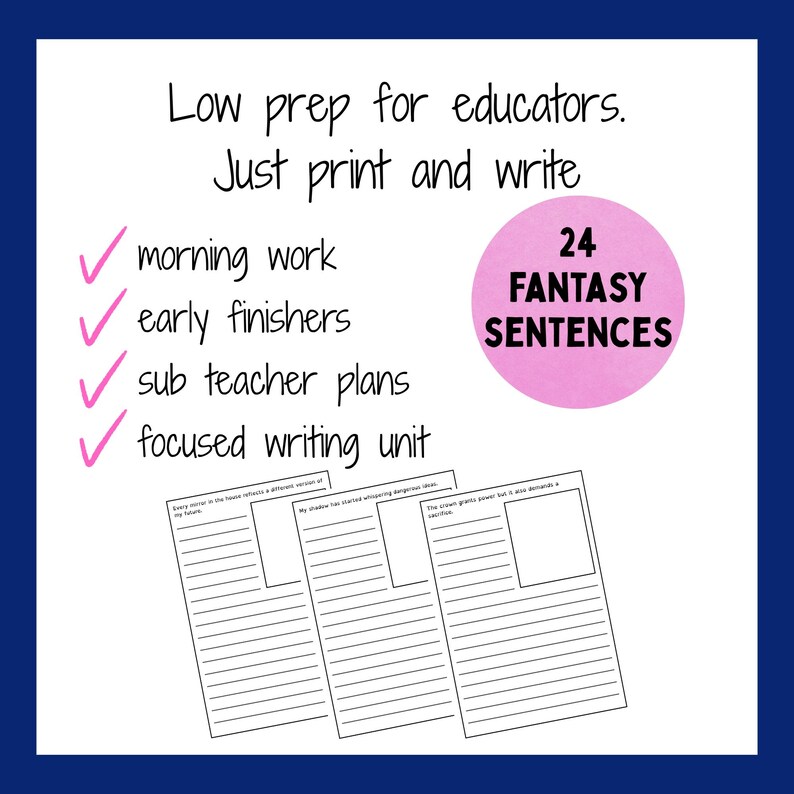 Fantasy Story Sentence Worksheets, Ages 11-13, 24 Creative Writing ...