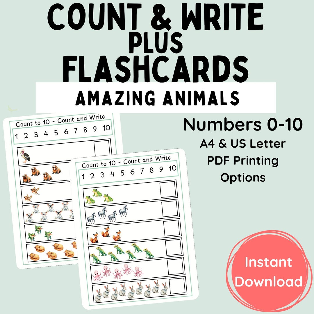 1-10 Count and Write Activity PLUS 1-20 Flashcards Set. Amazing Animals ...