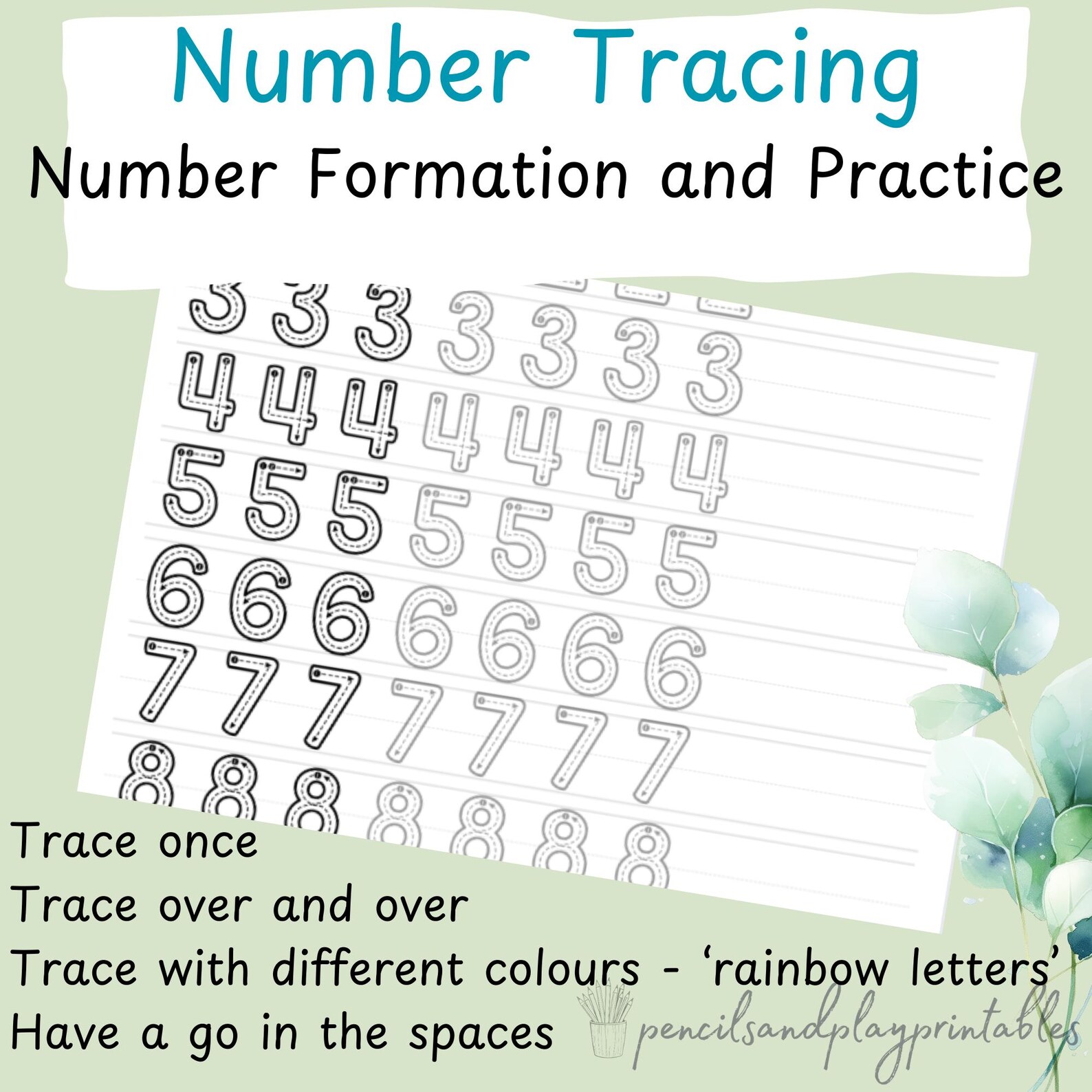 Number Tracing Activity, Printable Handwriting Practice, Preschool and ...