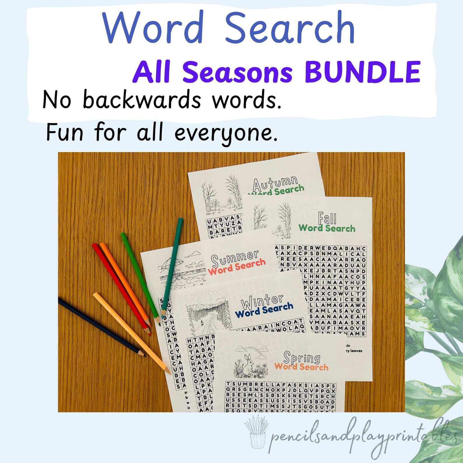 Bundle, 4 Seasons Word Search Bundle, Kids Activities, With Answer Key ...