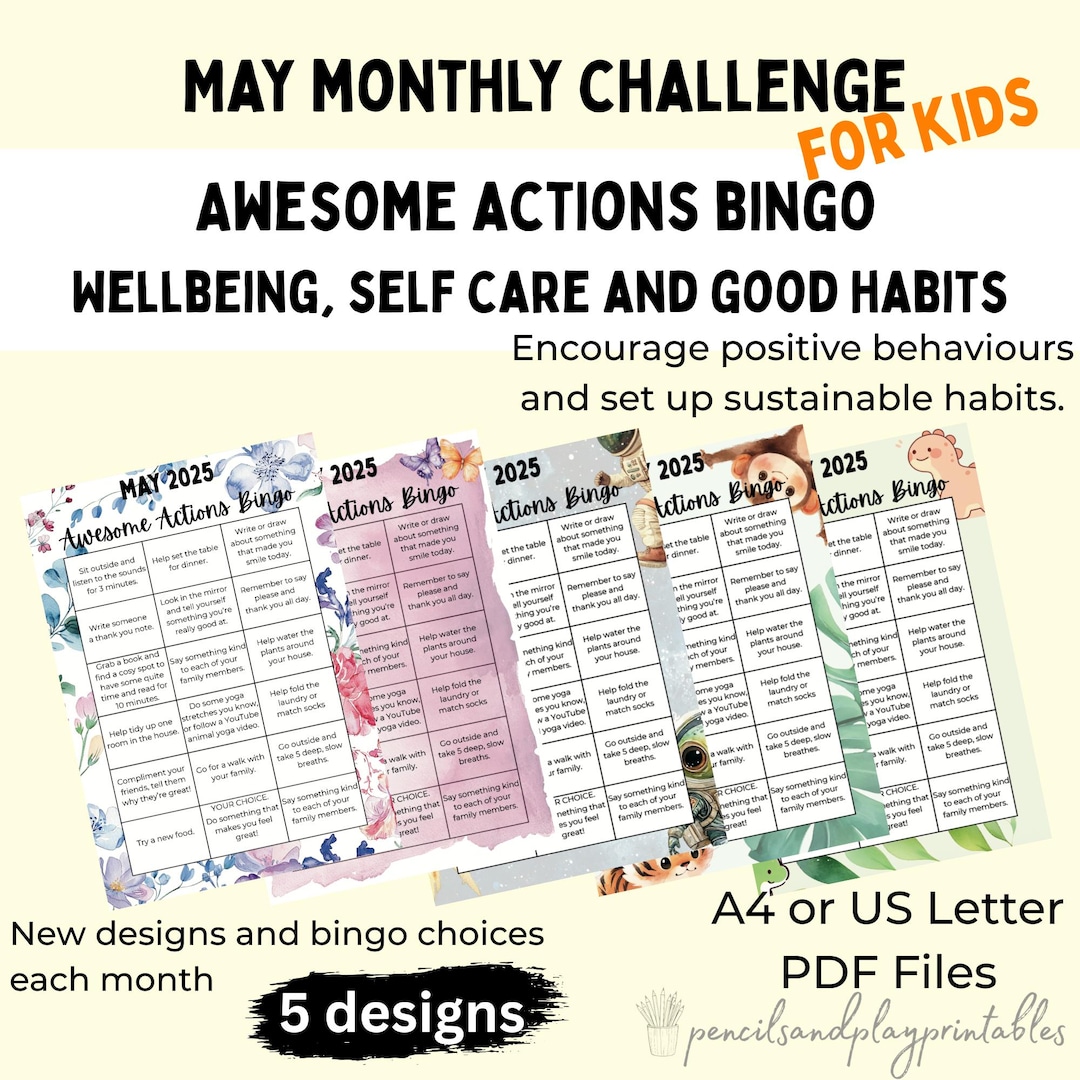 Awesome Actions Bingo Chart, May Challenge, Wellbeing & Healthy Habits ...