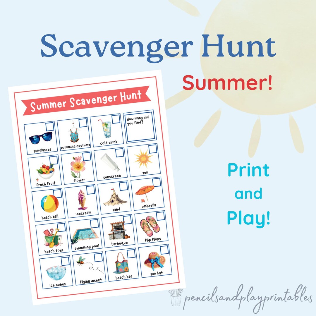 Summer Scavenger Hunt, Seasonal Scavenger Hunt for Kids, Printable ...