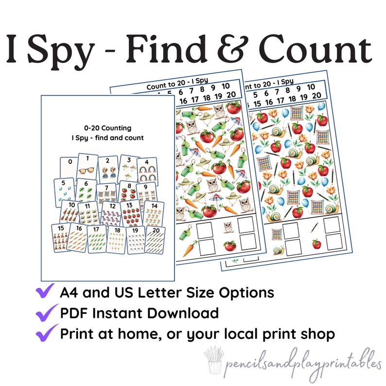 I Spy Counting Activity, Find and Count Worksheet, 0-20 Counting ...