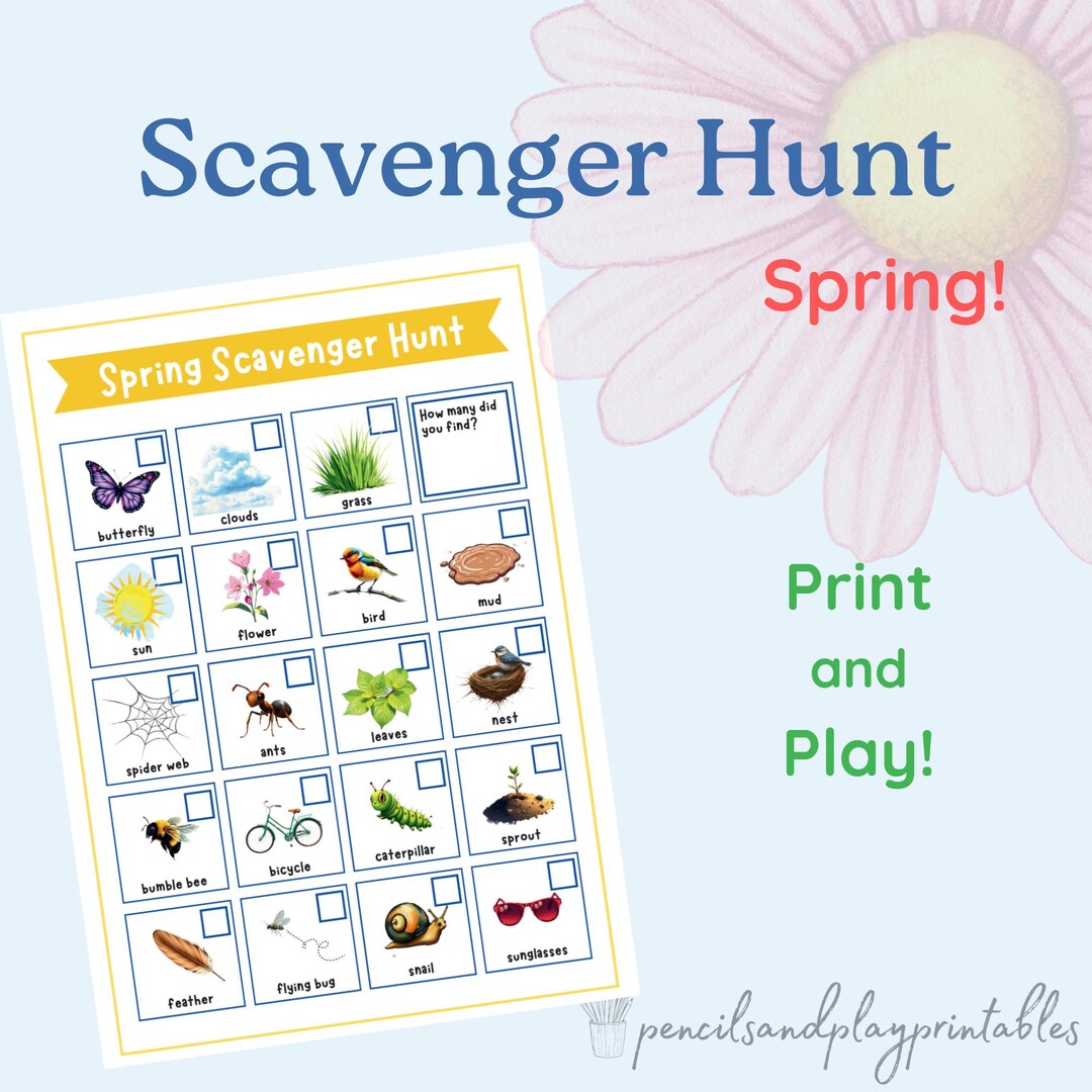 Spring Scavenger Hunt, Seasonal Scavenger Hunt for Kids, Printable ...