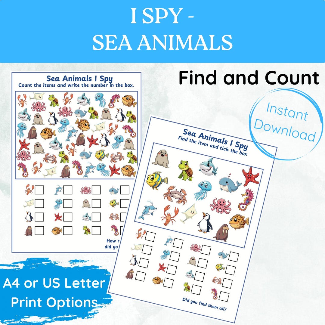 I Spy Sea Animals Counting Printable Activity, Find and Count, Counting ...