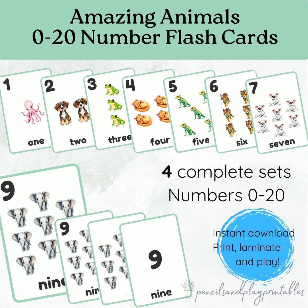 Amazing Animals 0-20 Number Flash Cards, Learn to Count, Animal ...