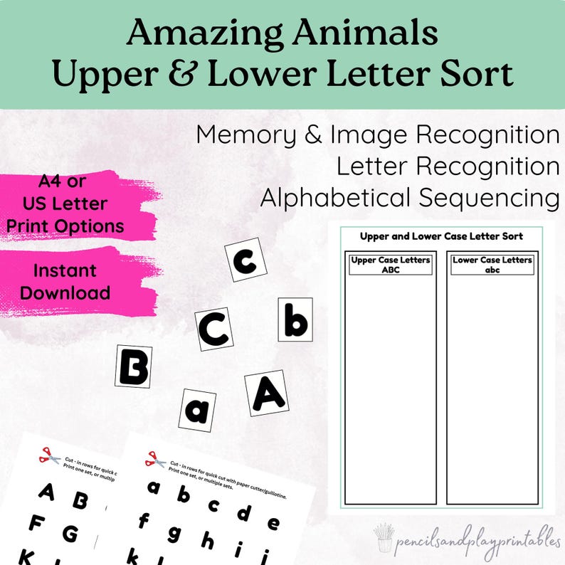 Animal Alphabet Letter Sorting Activity, Upper and Lower Case, Early ...