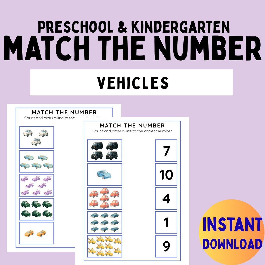 Vehicles Count and Match Activity, Counting to 10, Number Worksheet ...