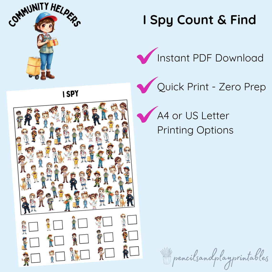 Community Helpers I Spy Counting Game, Find and Count Activity ...