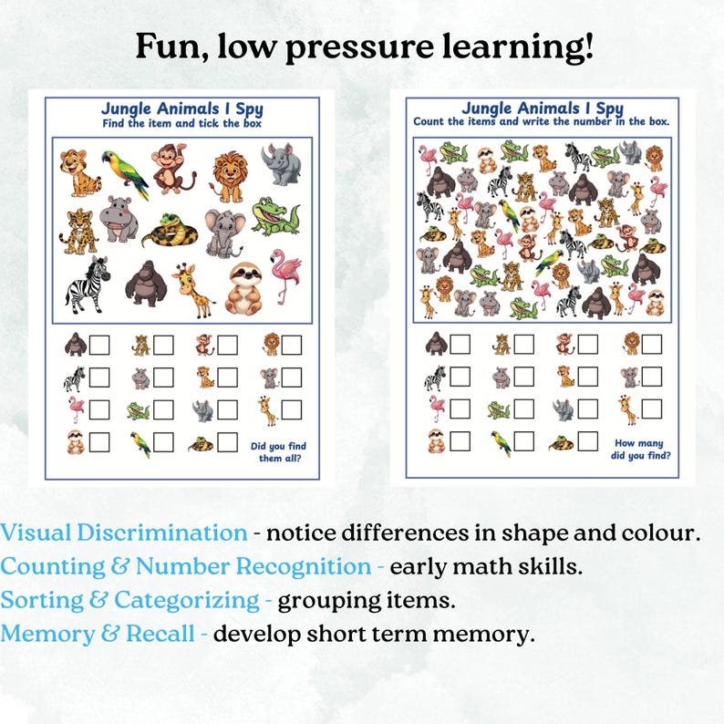 I Spy Jungle Animals Counting Printable Activity, Find and Count ...