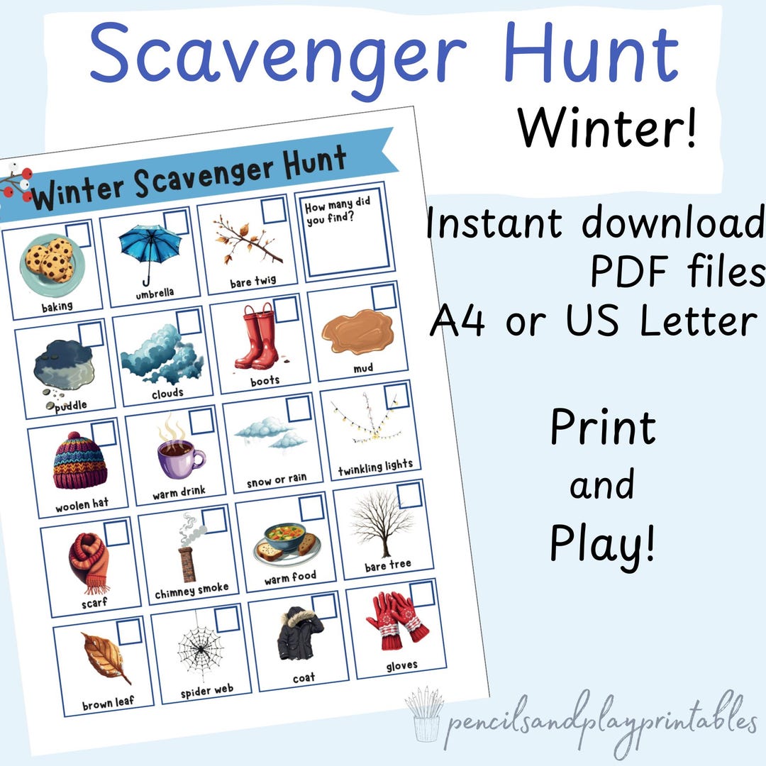 Scavenger Hunt, Printable Outdoor Fun, Winter Scavenger Hunt, Instant ...