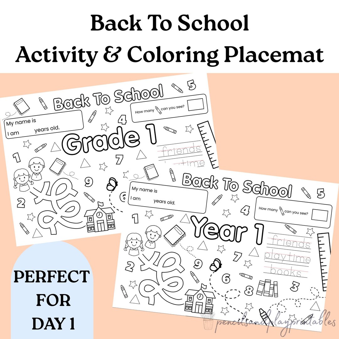 Grade 1/year 1 Activity Sheet, Back to School Activity Placemat, First ...