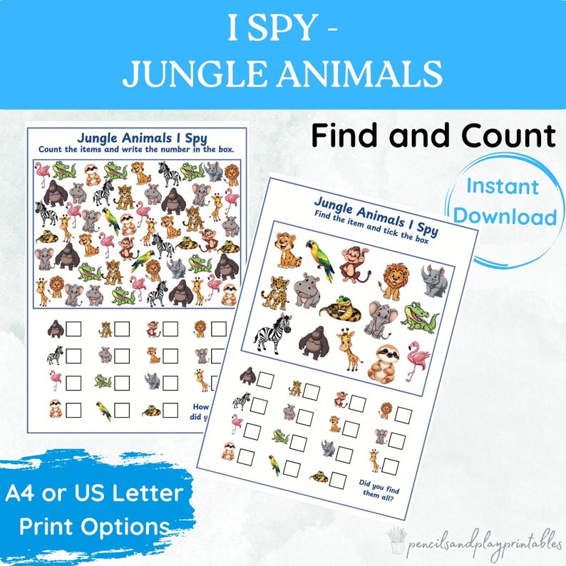 I Spy Jungle Animals Counting Printable Activity, Find and Count ...