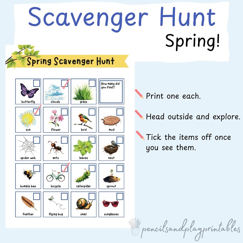Scavenger Hunt, Printable Outdoor Fun, Spring Scavenger Hunt, Instant ...