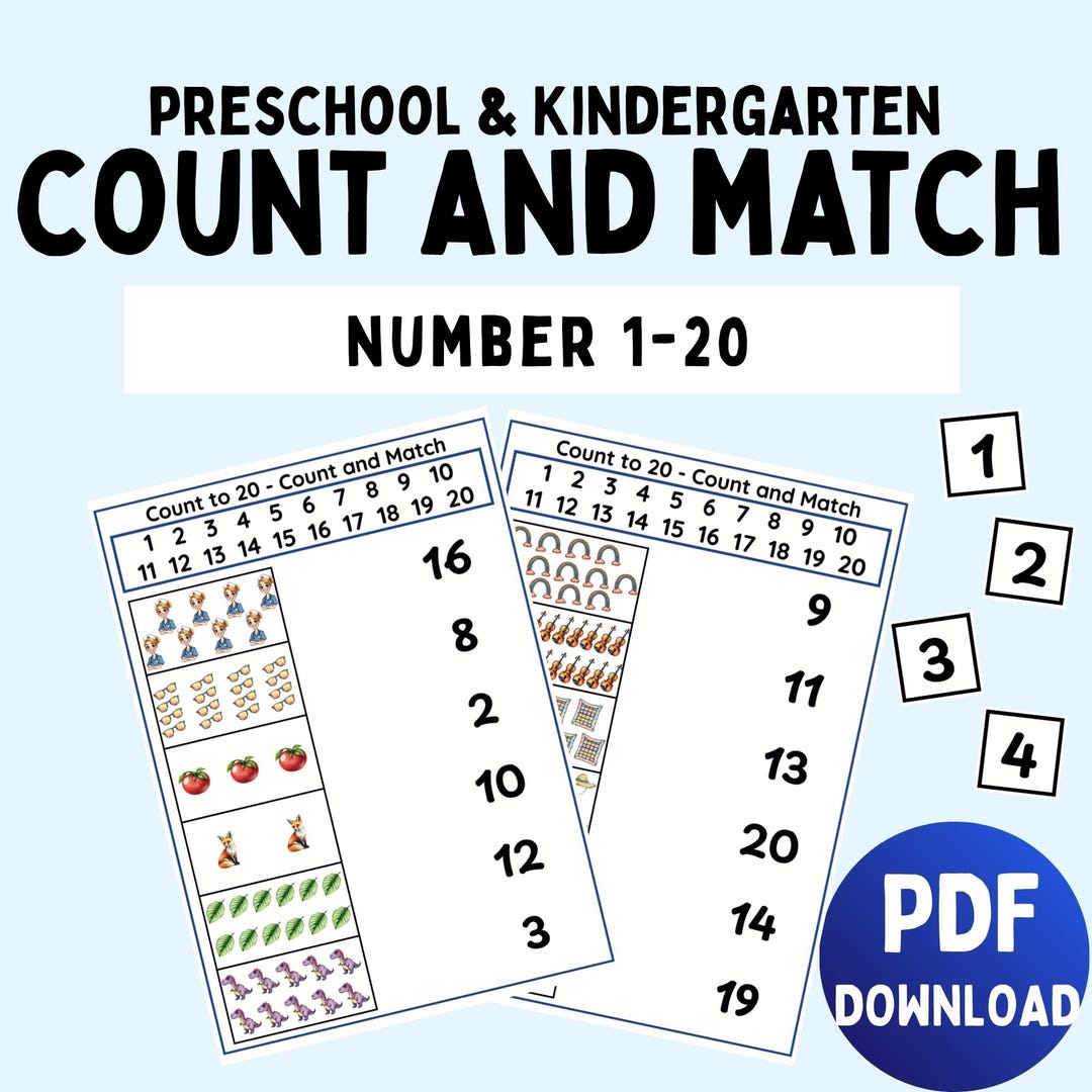 Count and Match Activity for Preschool, Learn to Count to 20, Counting ...