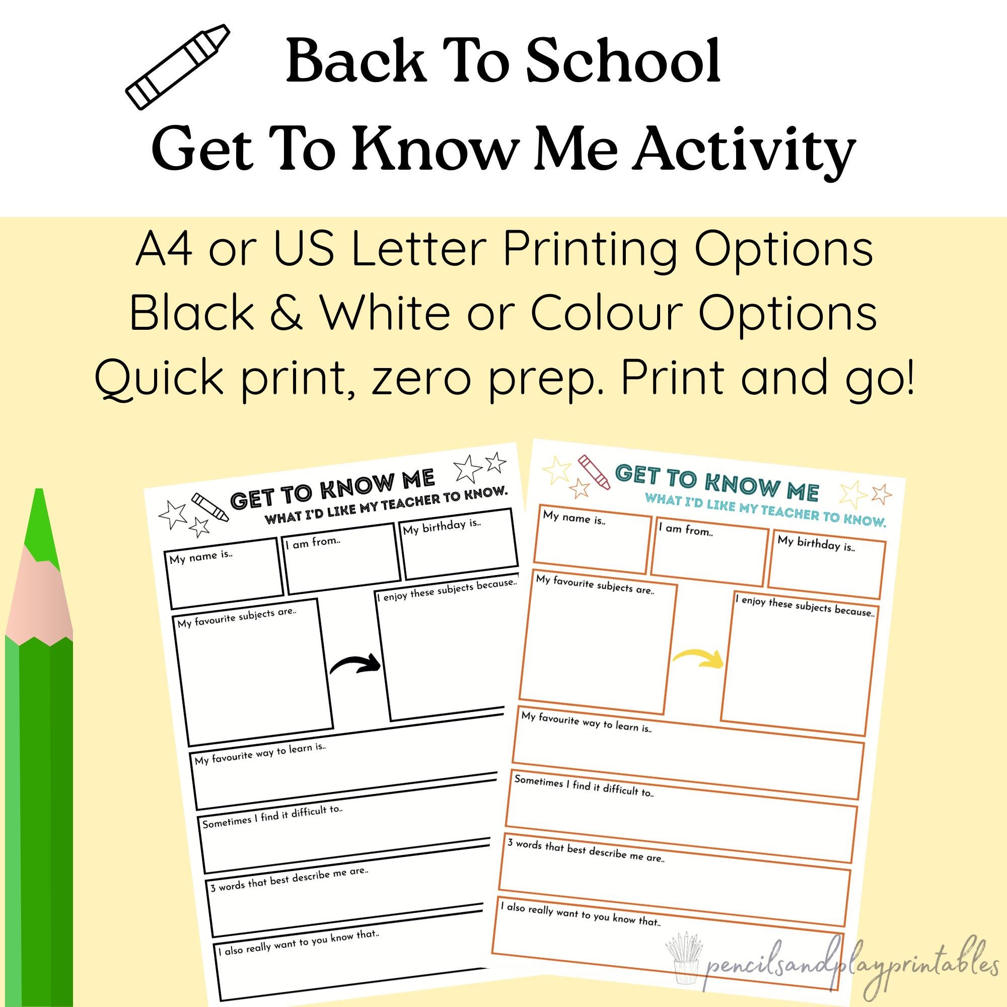 Get to Know Me Activity Sheet, First Day of School Printable, All About ...