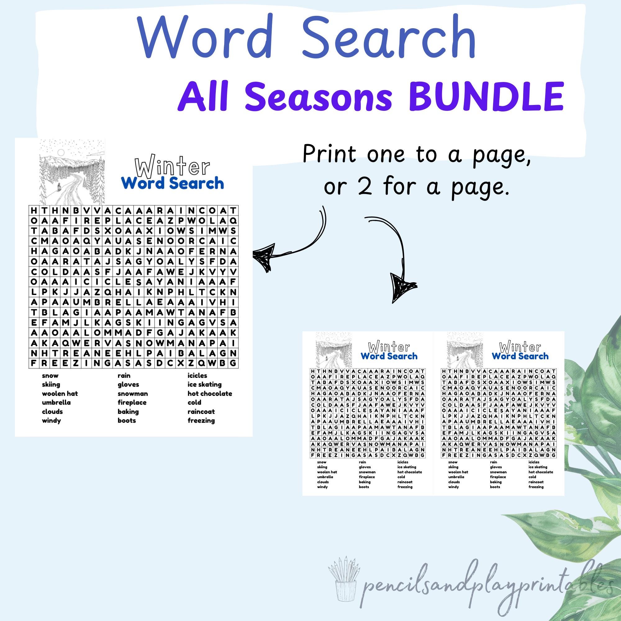 Bundle, 4 Seasons Word Search Bundle, Kids Activities, With Answer Key ...