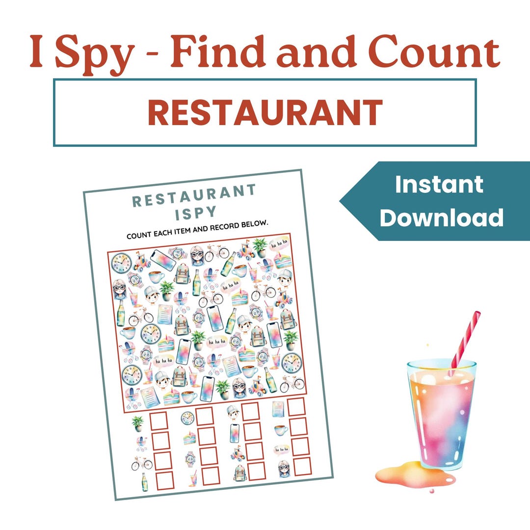 I Spy Counting Game for Kids, Restaurant Themed I Spy Activity ...