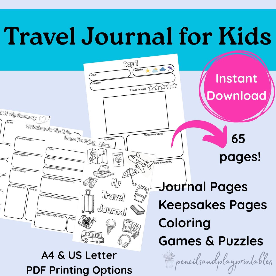 Printable Travel Journal for Kids, Kids Travel Activity, Kids Travel ...