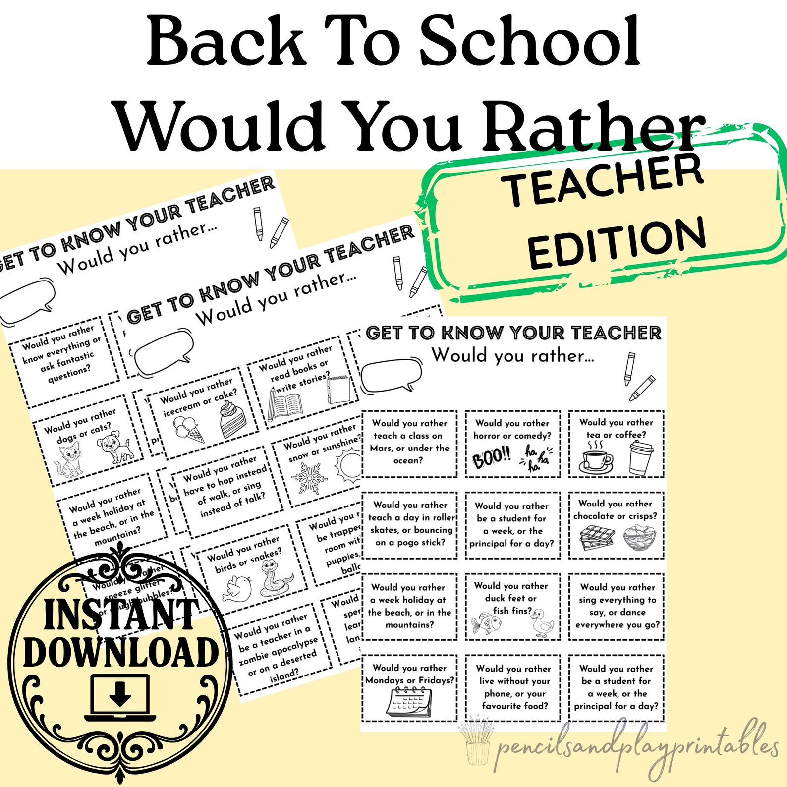 Would You Rather - Teacher Edition, New School Year Activity, Ice ...